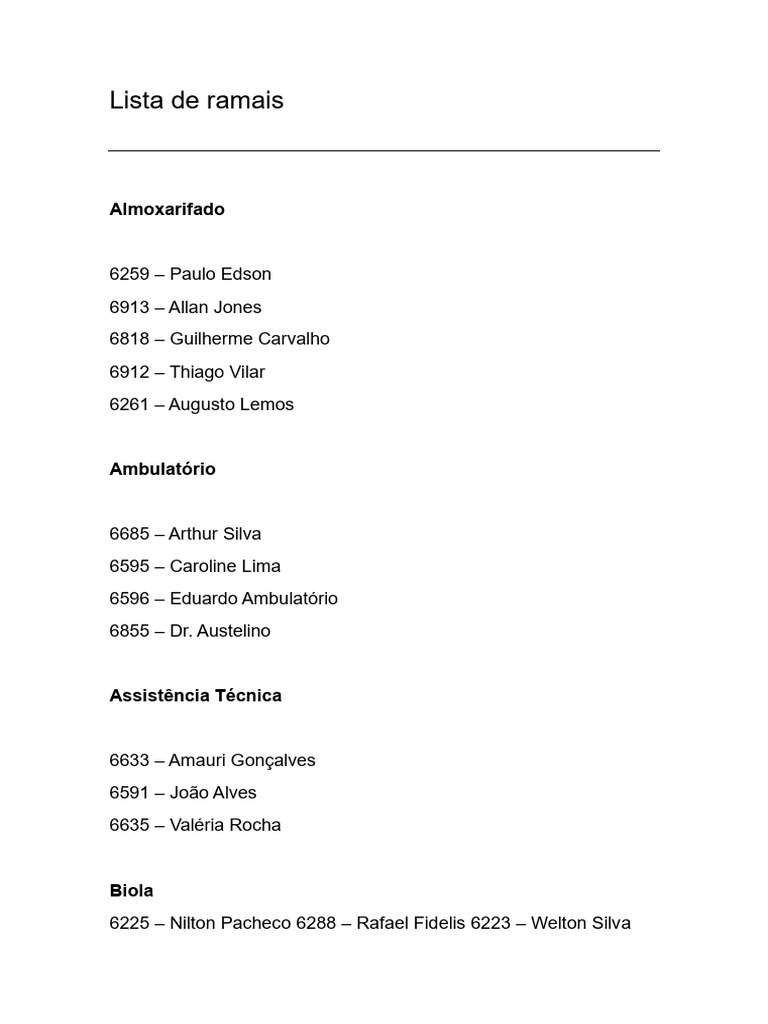 Lista de Ramais | PDF