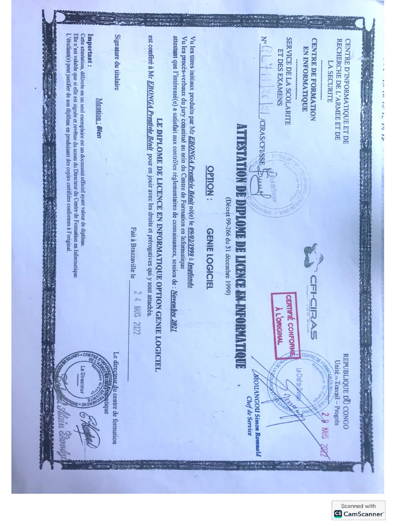 Attestation de Licence en Informatique (Genie Logiciel) | PDF