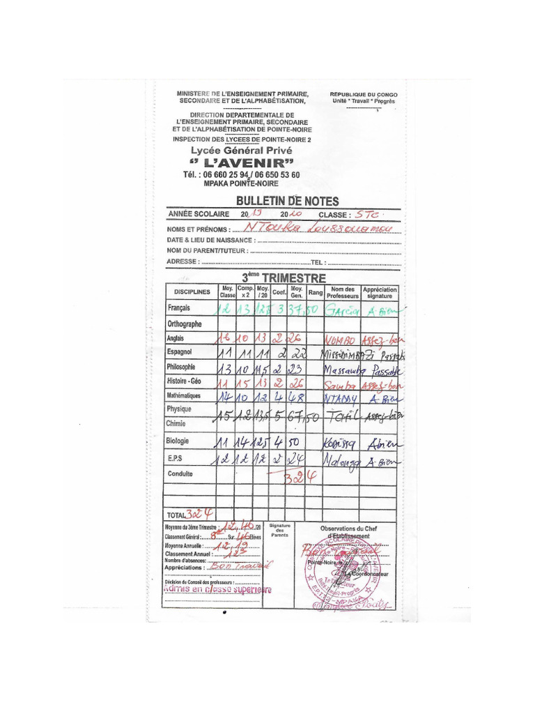Bulletin Seconde 3 Ã Me Trimestre | PDF