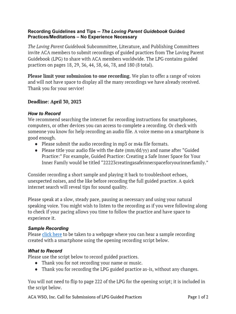 Instructions - Call For Recordings of The Loving Parent Guidebook ...