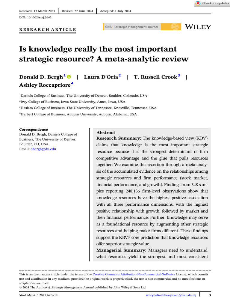 Knowledge as Key Strategic Resource | PDF | Structural Equation ...