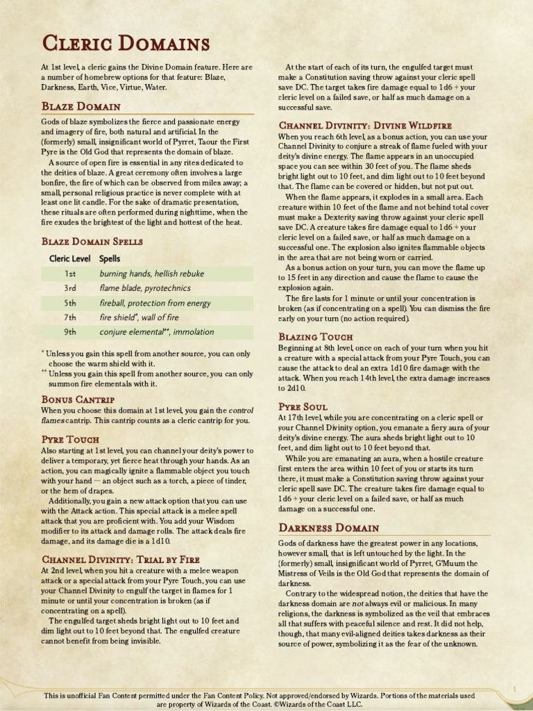 Homebrew - Assorted Cleric Domains | PDF | Deities