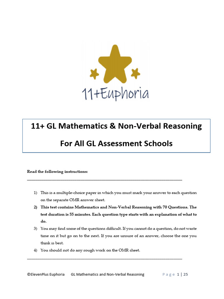 GL Mathematics & Non-Verbal Reasoning Test | PDF | English Language ...