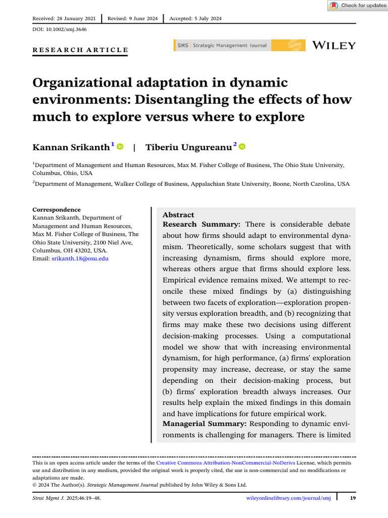 Strategic Management Journal - 2024 - Srikanth - Organizational Adaptation in Dynamic ...