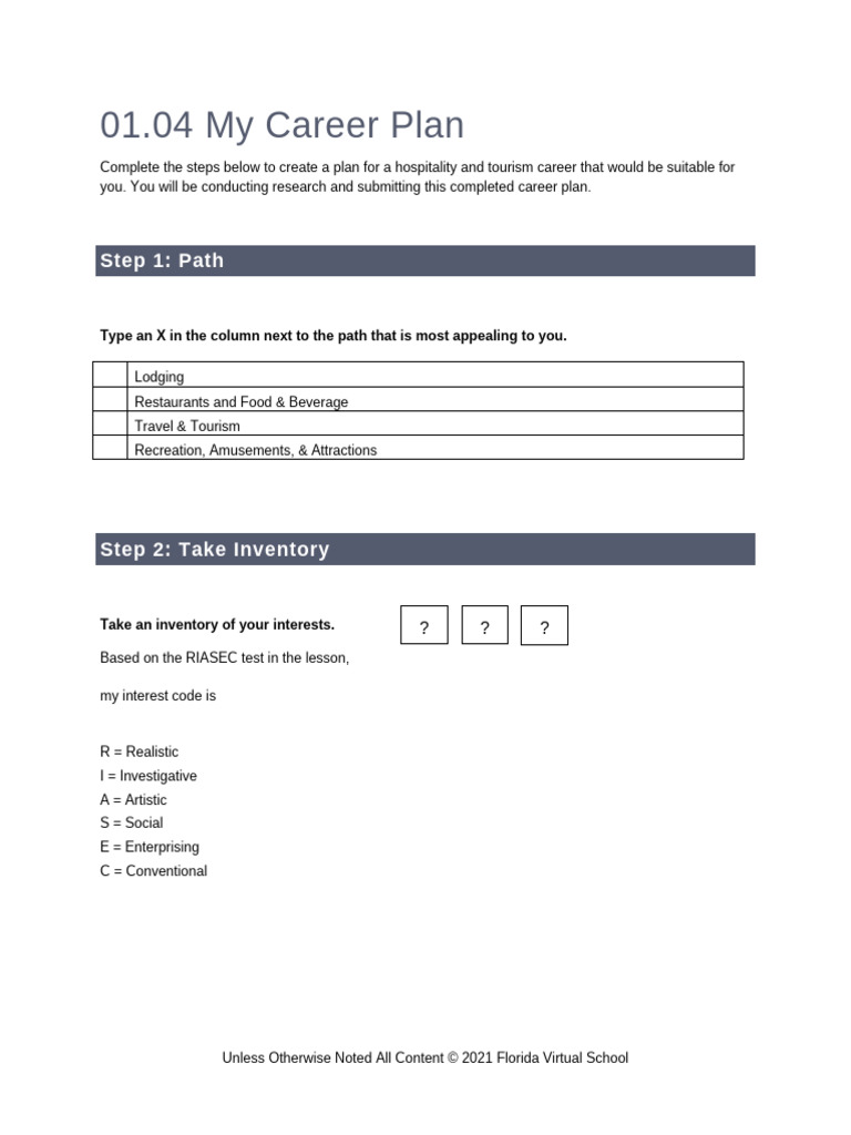 01 04 Career Plan Organizer | PDF | Skill | Psychology