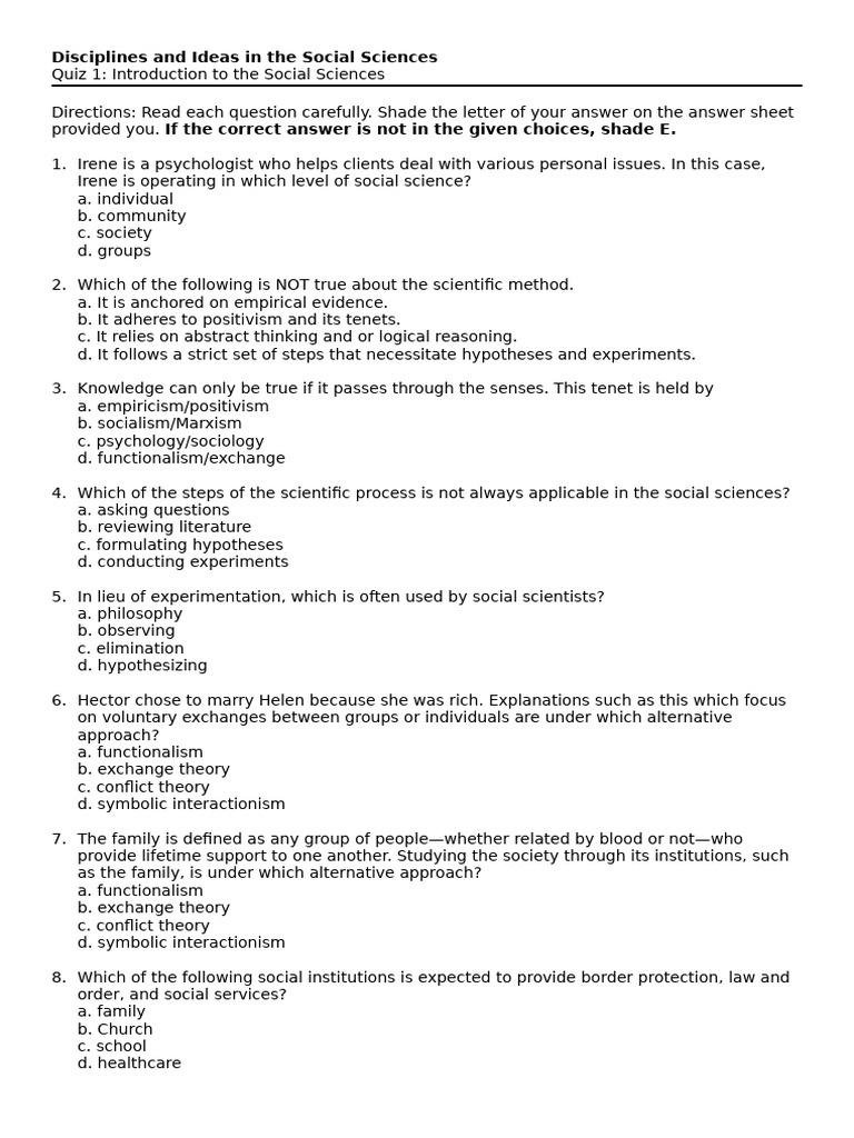 Social Sciences Quiz: Key Concepts | PDF | Science | Social Sciences