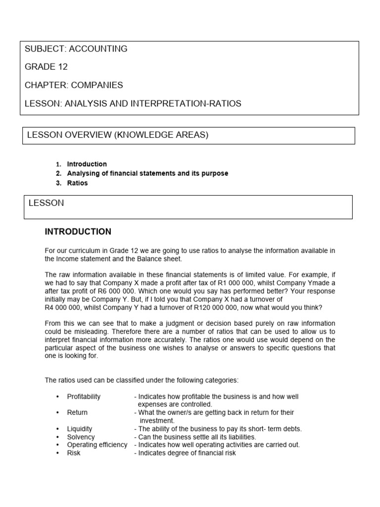 Grade 12 Accounting Ratios Overview | PDF | Dividend | Equity (Finance)