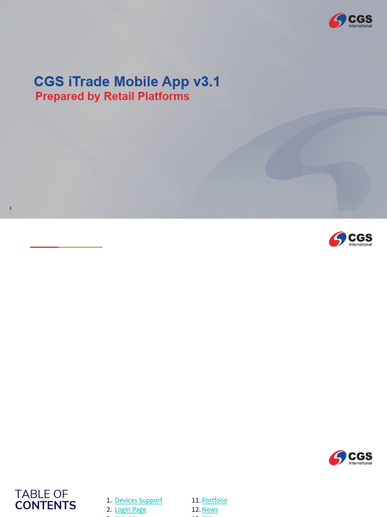CGS iTrade Mobile App Features Overview | PDF | Stocks | Option (Finance)