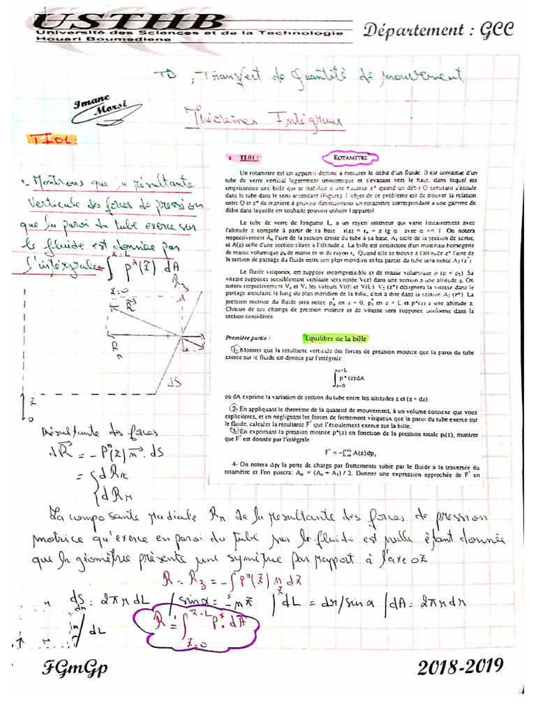 TD+Solution Transfert de Quantité de Mouvement | PDF