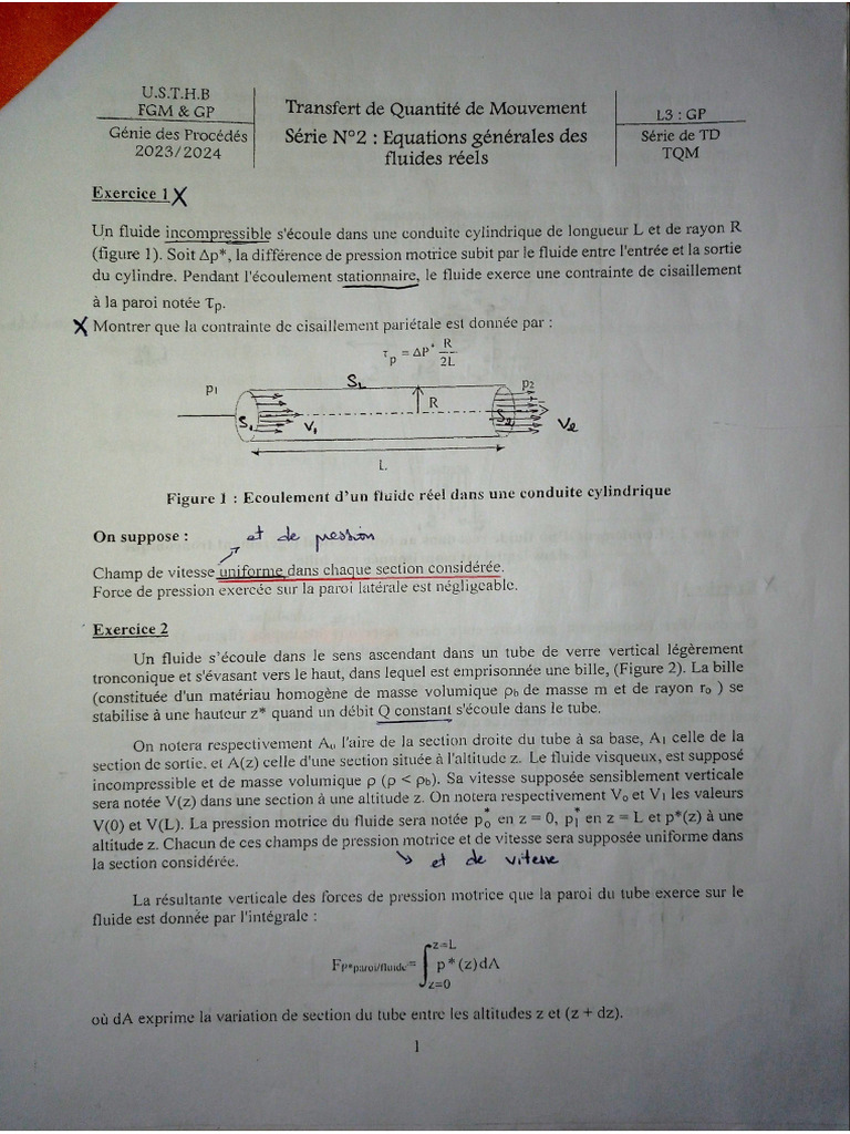 TD2+Solution Transfert de Quantité de Mouvement | PDF