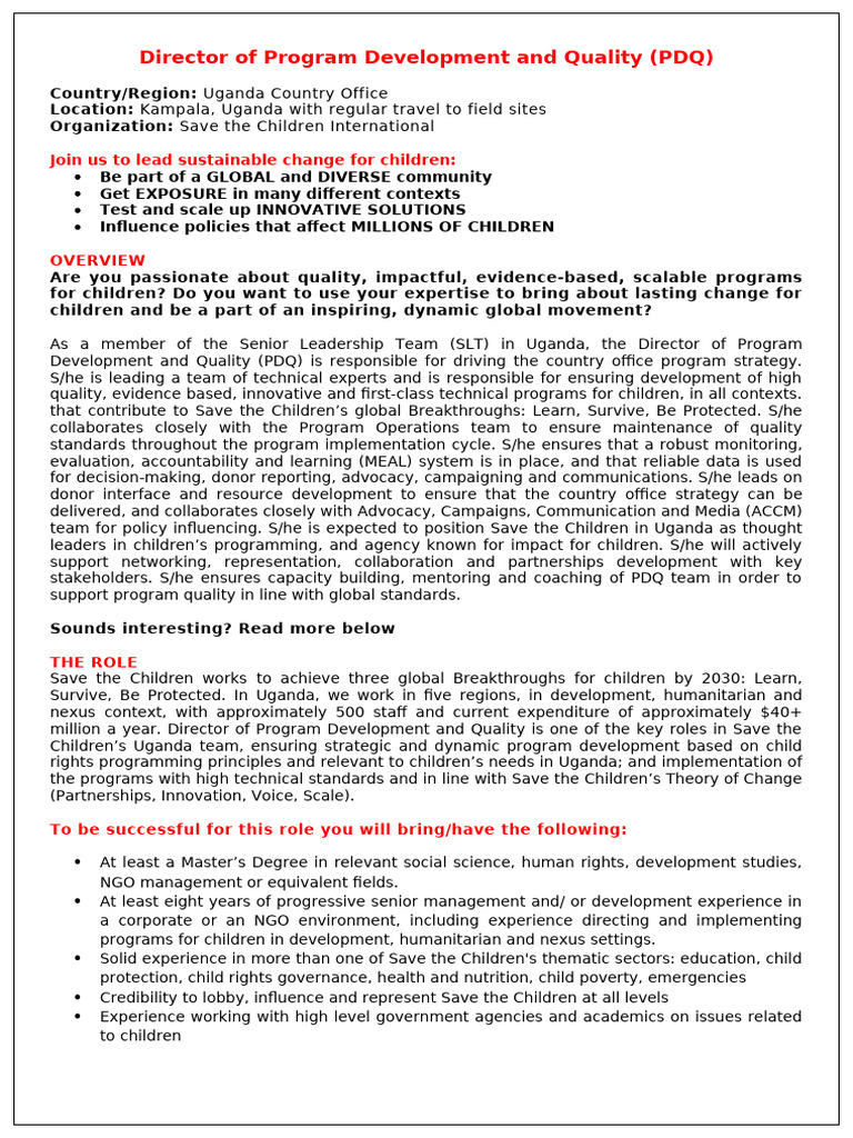 Director of Program Development - Uganda | PDF | Recruitment | Non ...