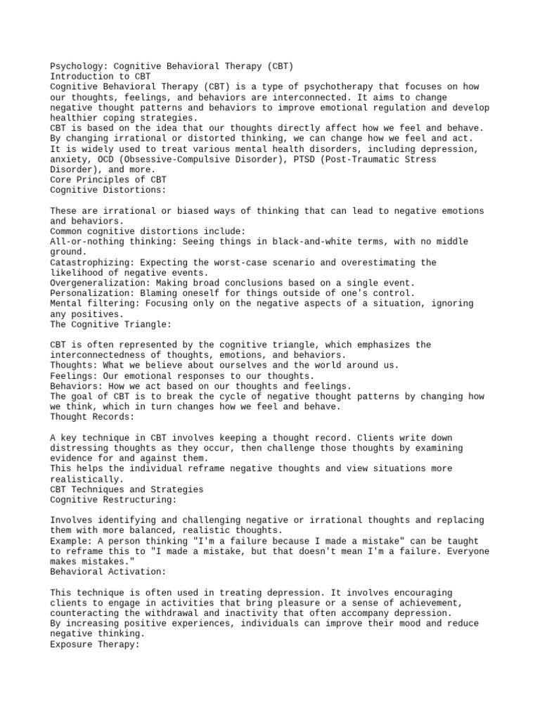 Understanding Cognitive Behavioral Therapy | PDF | Cognitive Behavioral ...
