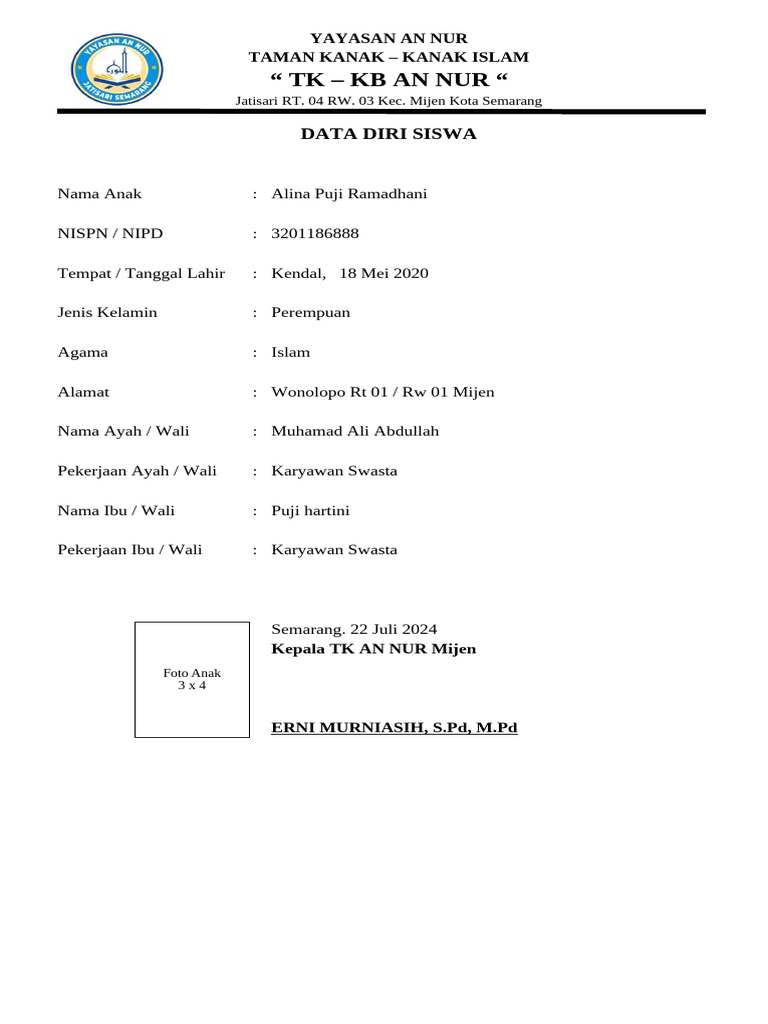 Rapot Ar Rahim Bu Linda | PDF