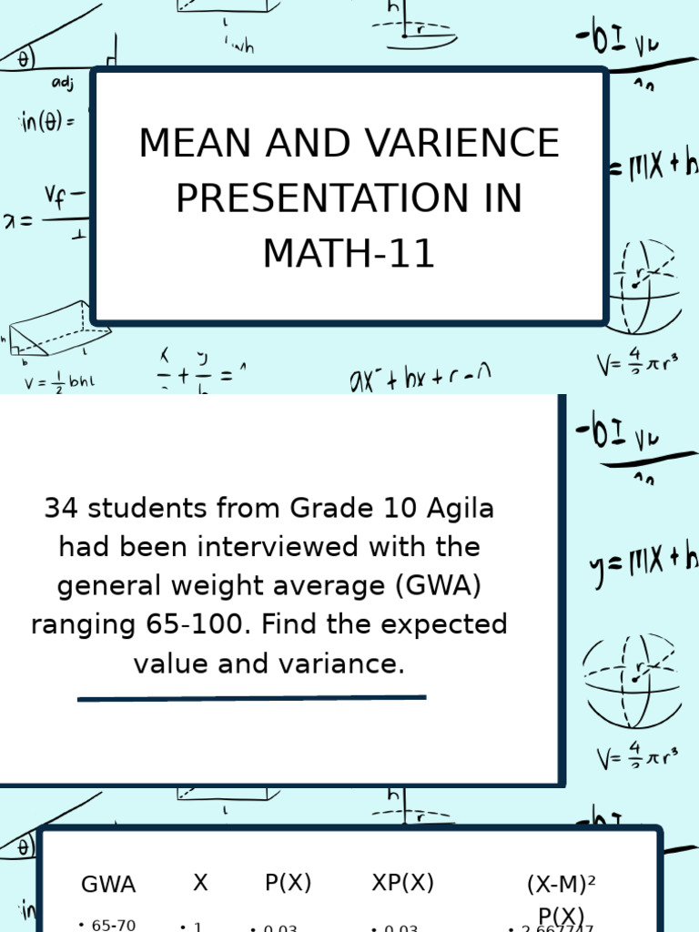 Mean and Varience Presentation in MATH-11 | PDF