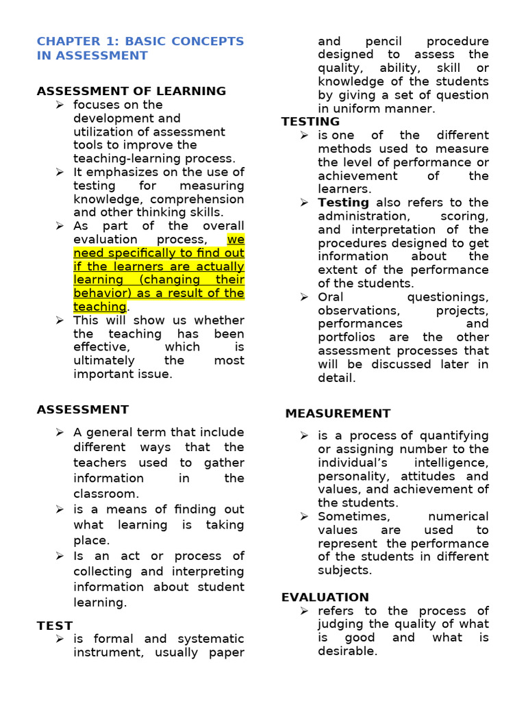 Understanding Learning Assessment Basics Pdf Educational Assessment