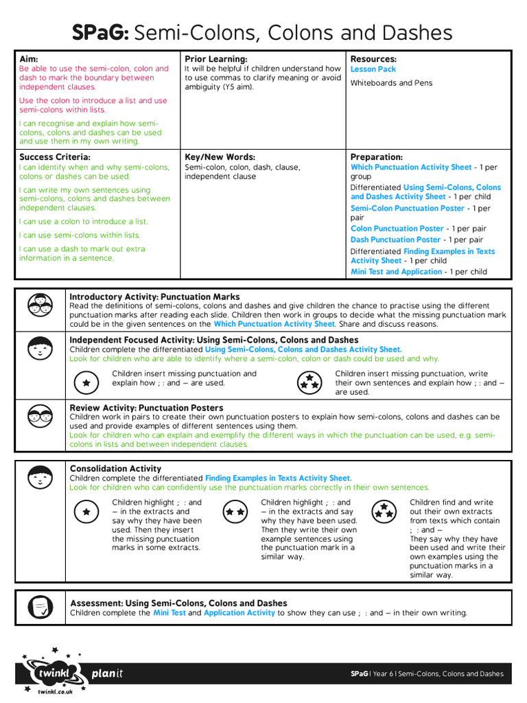 #Lesson Plan Semi-Colons, Colons and Dashes | PDF | Punctuation | Graphemes