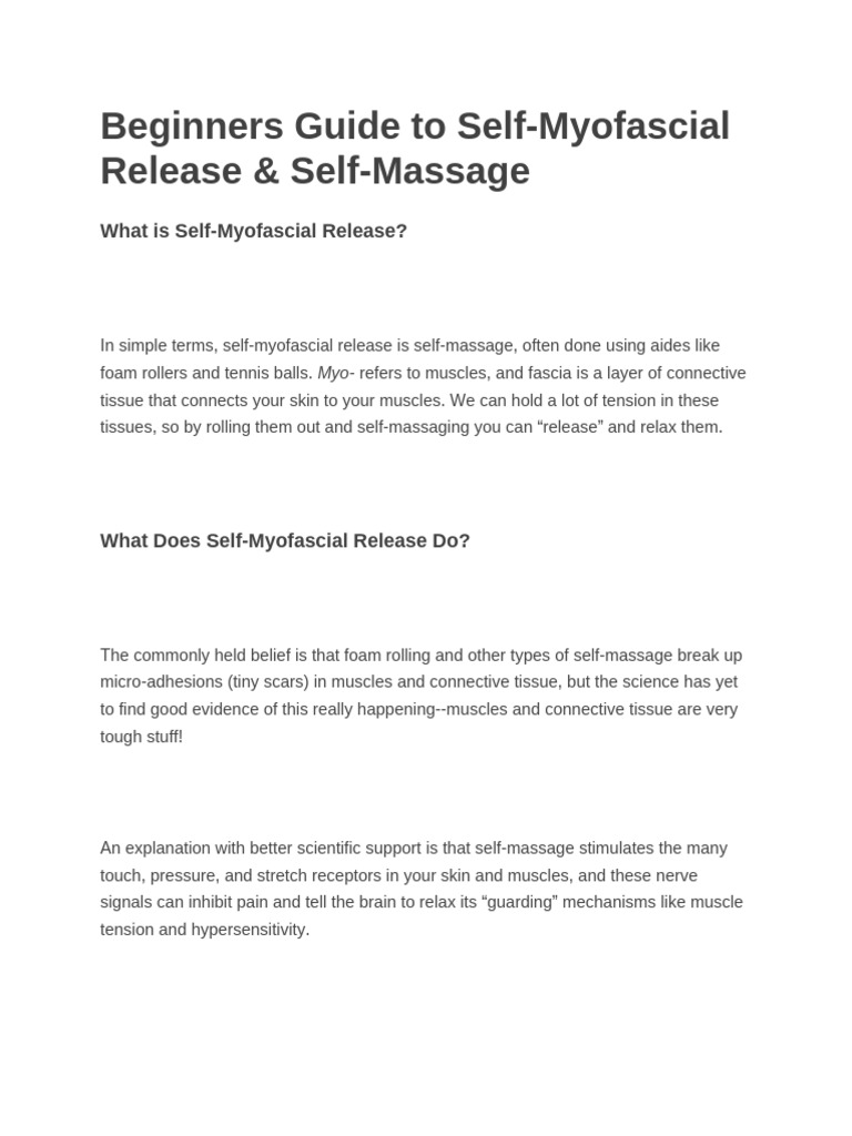 Beginner Self Help | PDF | Massage | Pain