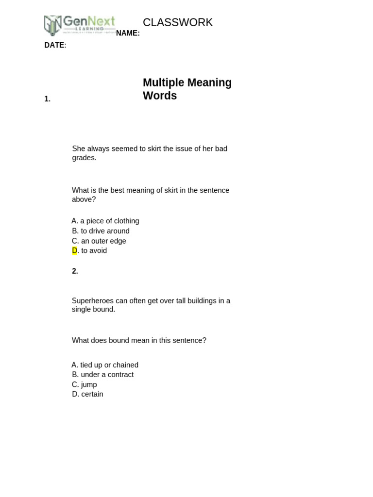 Akshin Rajoria - 3.multiple Meaning Words | PDF