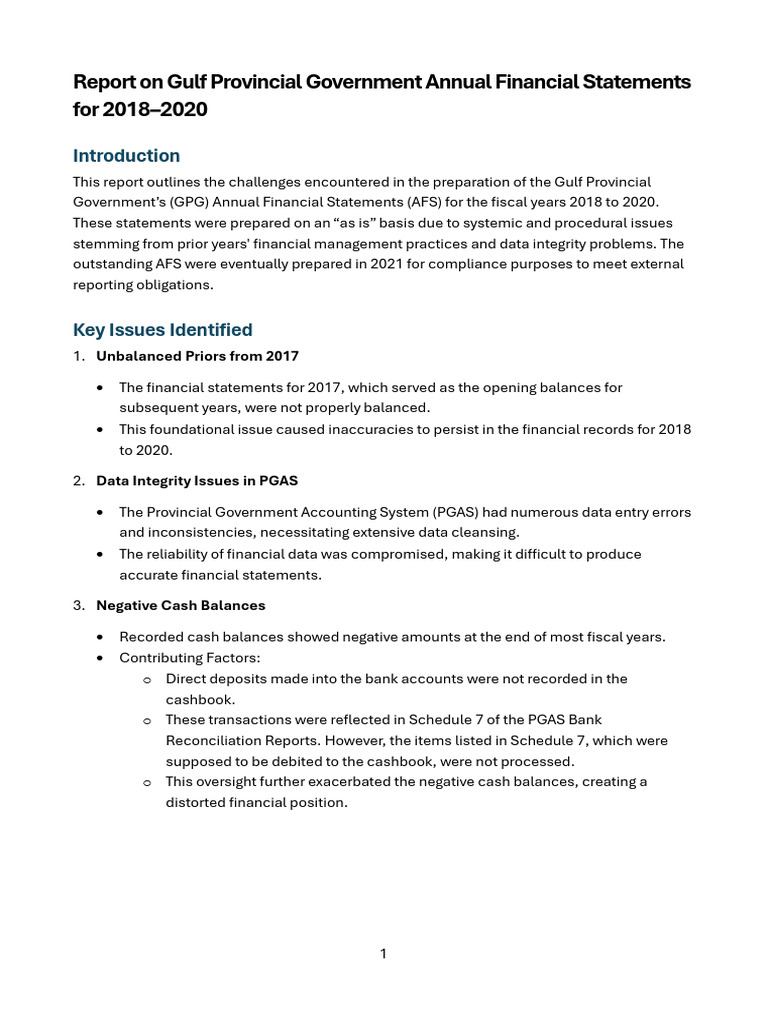 Gulf Provincial Government AFS Report 2018-2020 | PDF | Financial ...