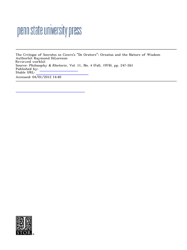 DiLorenzo_The Critique of Socrates in Cicero's De Oratore_Ornatus and ...