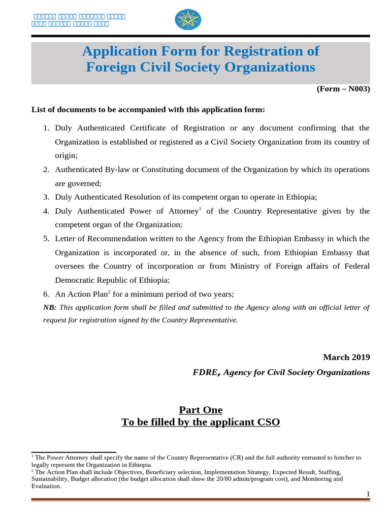Ethiopian Embassy Registration Form | PDF | Ethiopia | Government
