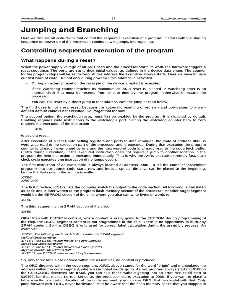 Beginners Introduction to the Assembly Language of ATMEL AVR Microprocessors - Jumping and ...