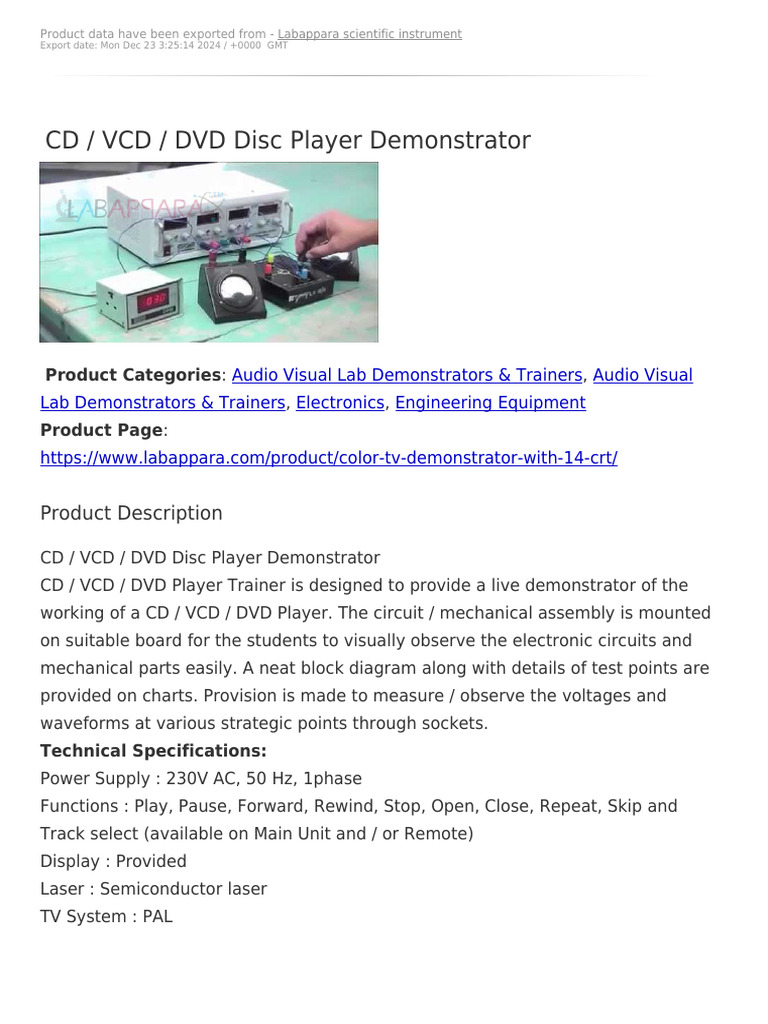 CD - VCD - DVD Disc Player Demonstrator | PDF