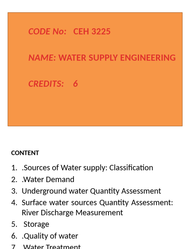 Water Supply Engineering Overview | PDF