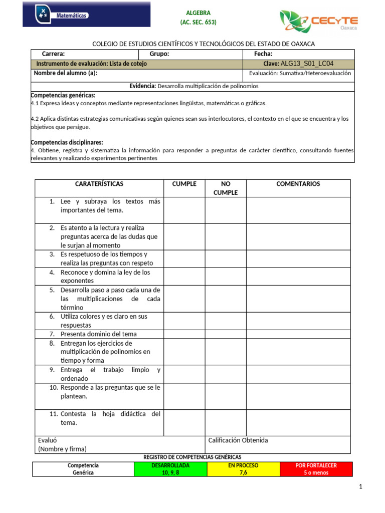 Alg13 S01 LC05 | PDF | Evaluación