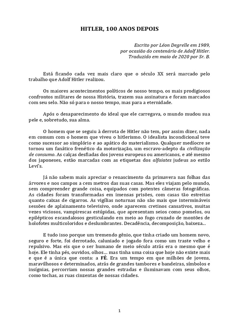 Legado de Hitler: Reflexões de Degrelle | PDF | Alemanha nazista ...