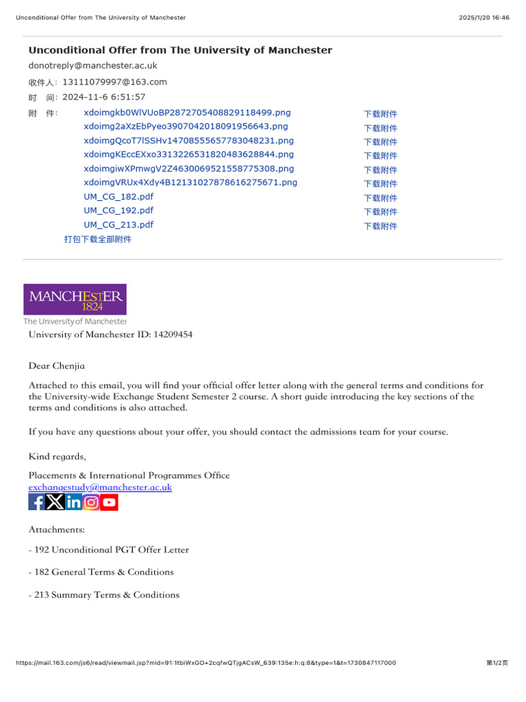 Unconditional Offer From The University of Manchester | PDF