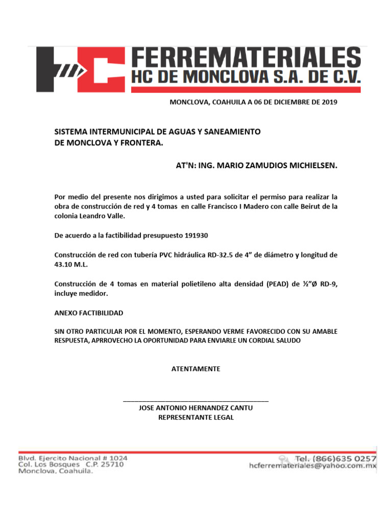 Oficio Permiso Simas | PDF