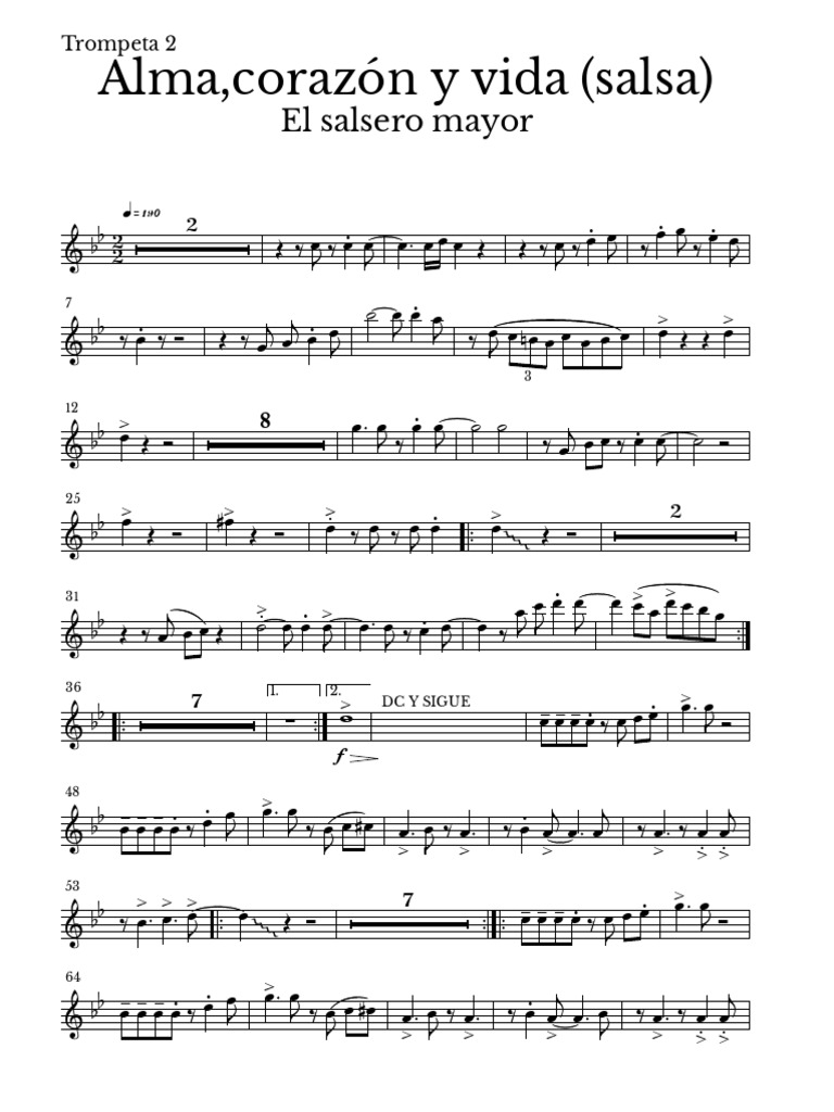 Partitura Salsa: Alma, Corazón y Vida | PDF