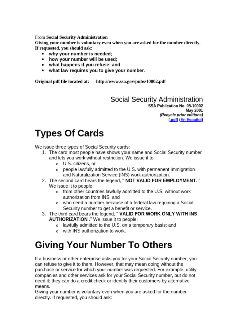 Giving Your SSA Number Is Voluntary | PDF | Social Security Number ...