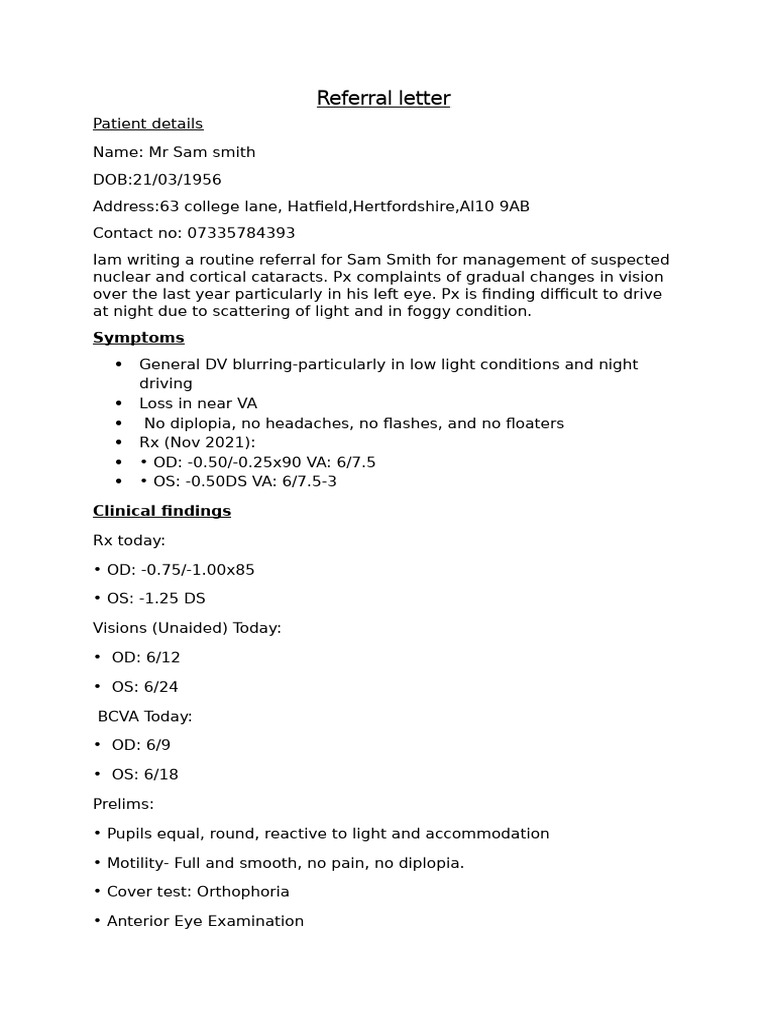 Cataract Referral | PDF