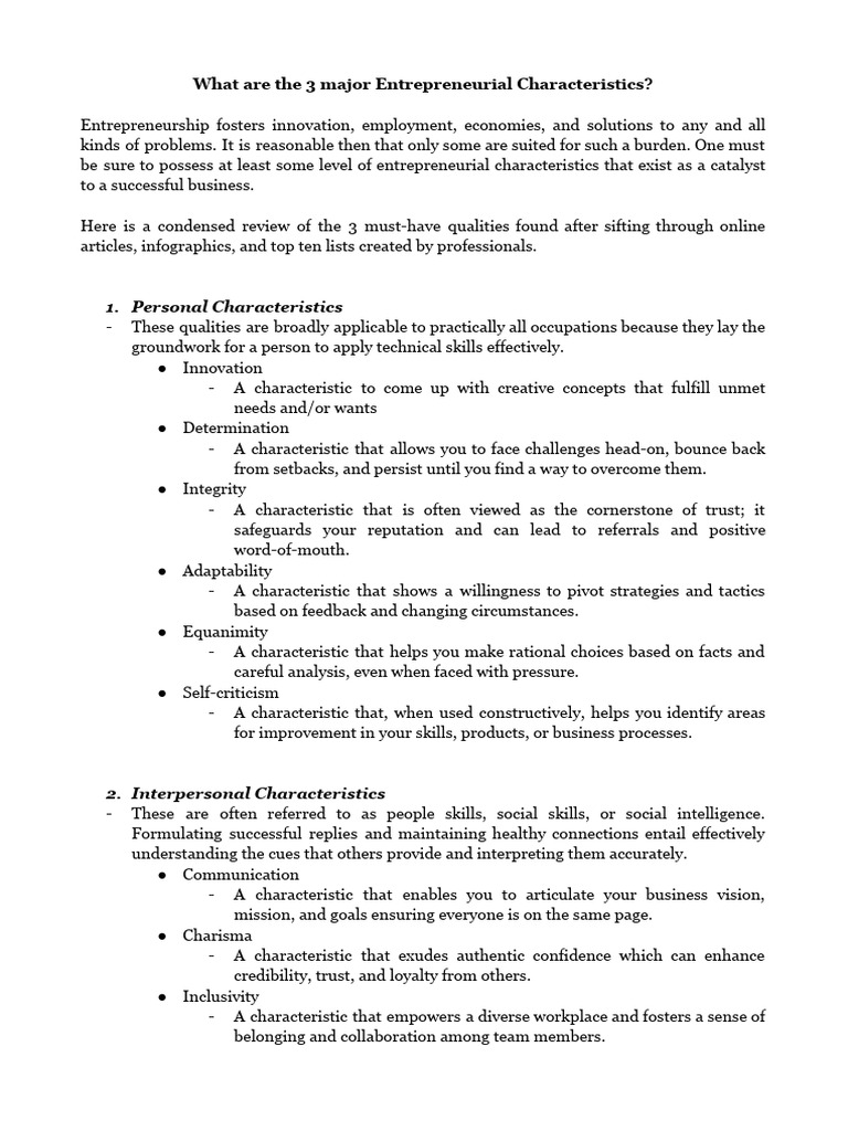 3 Major Entrepreneurial Characteristics | PDF | Entrepreneurship ...