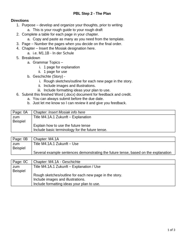 M1.1B - PBL Step 2 - The Plan | PDF