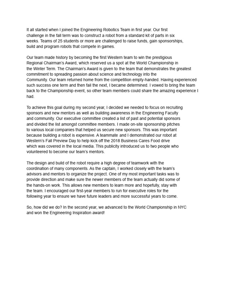 Western Ivey HBA Extracurricular Supplementary Application 1 | PDF