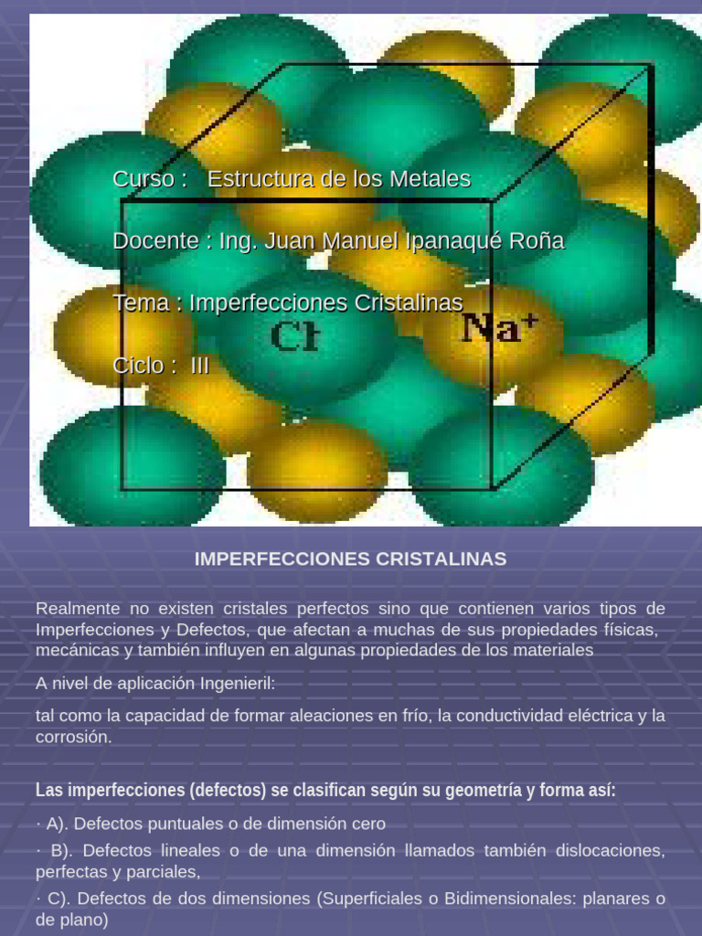 CLASES DE DEFECTOS E Imperfecciones | PDF | Dislocación | Enlace iónico