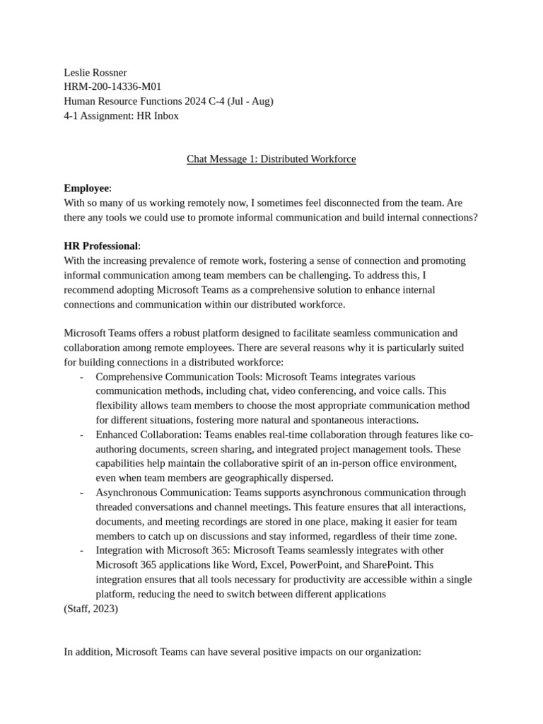 4-1 Assignment - HR Inbox | PDF | Employee Retention | Organizational ...