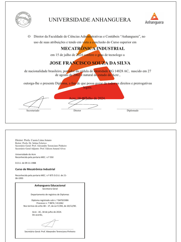 Diploma de Tecnólogo em Mecatrônica | PDF