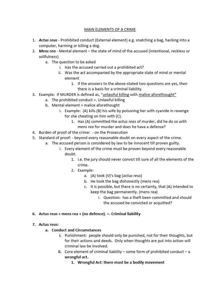Key Elements of Criminal Liability | PDF | Mens Rea | Public Law