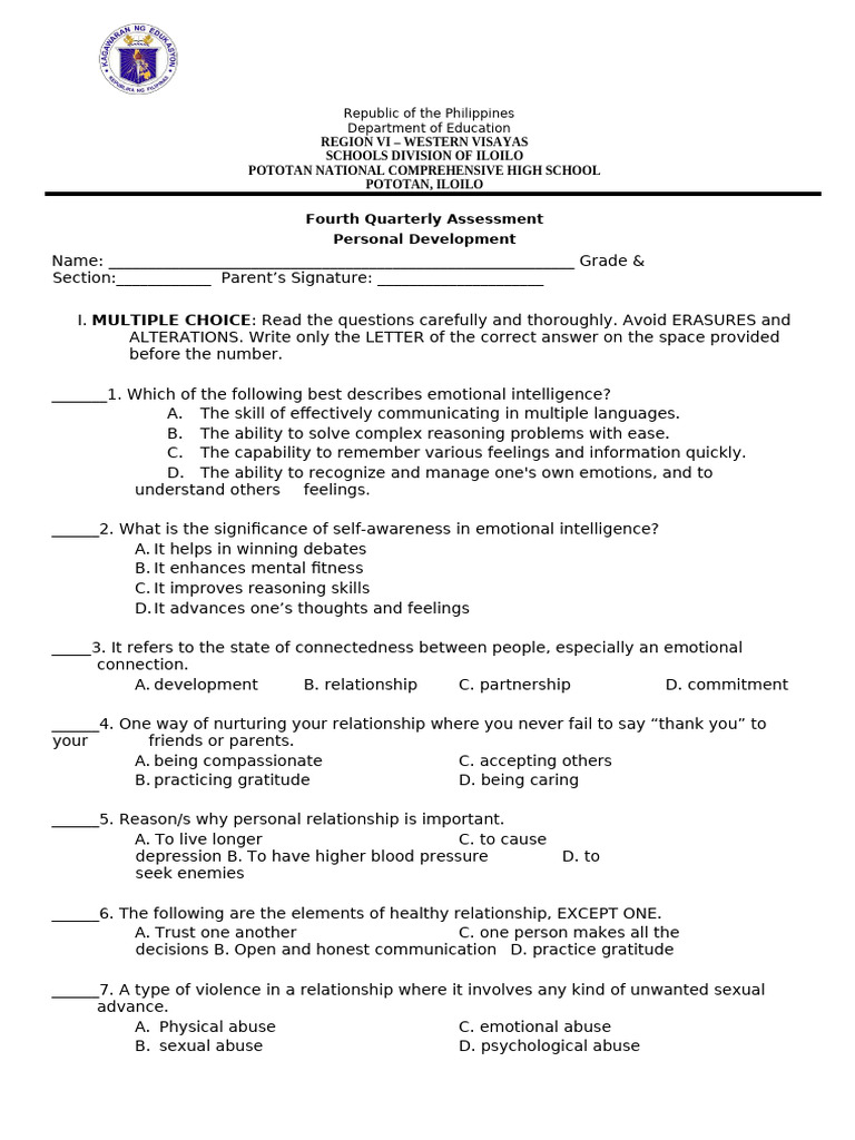 Final Examination Perdev For Print | PDF | Stress (Biology) | Mental Health