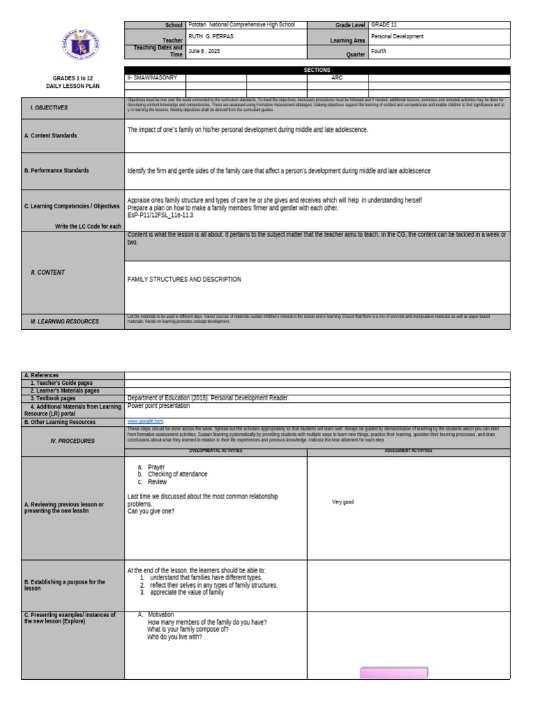 DLP Perdev Cot 2 June 1 | PDF | Family | Learning