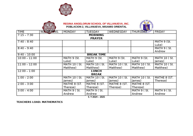Class Schedule (Math) | PDF