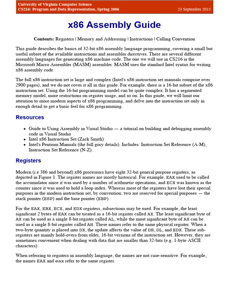 Appendix4 - Guide To x86 Assembly | PDF | Assembly Language | Pointer (Computer Programming)
