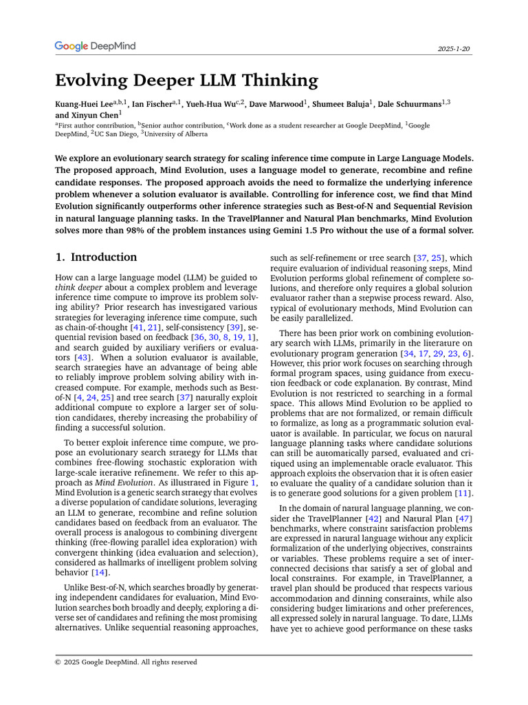 Evolving Deeper LLM Thinking | PDF | Genetic Algorithm | Applied Mathematics