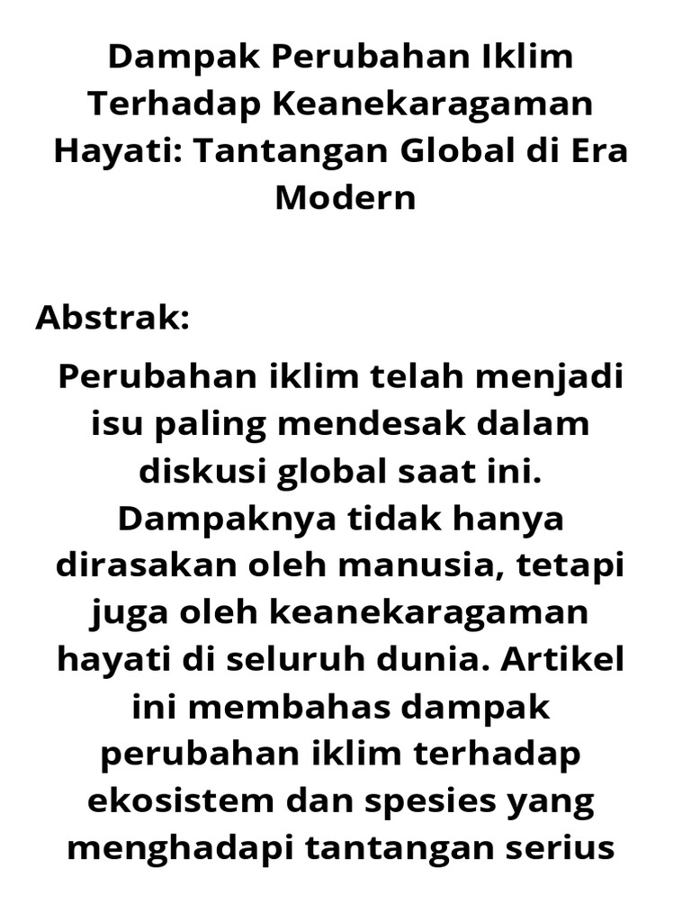 Dampak Perubahan Iklim Terhadap Keanekaragaman Hayati Tantangan Global Di Era Modern - 20231018 ...