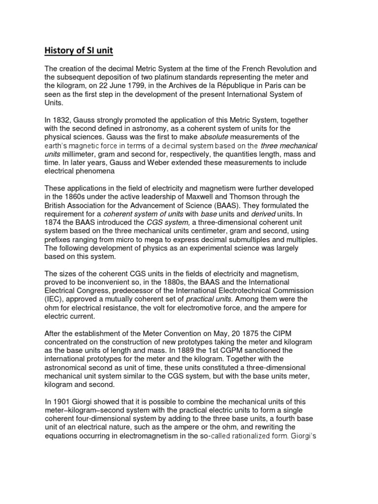History of SI Unit | PDF | International System Of Units | Units Of ...