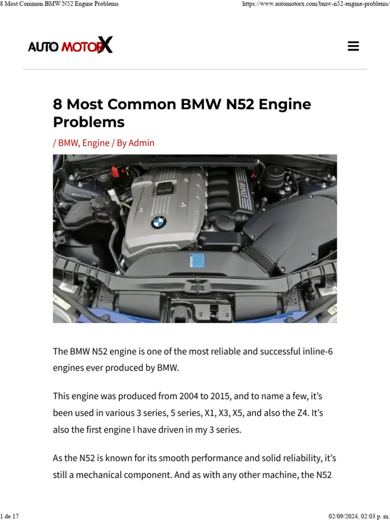 8 Most Common BMW N52 Engine Problems | PDF | Engines | Internal ...